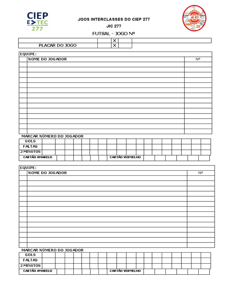 Súmula Futsal - JIC 2023 | PDF