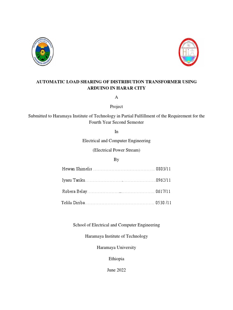 Automatic Load Sharing of Distribution Transformer Using Arduino in Harar City1111111 | PDF