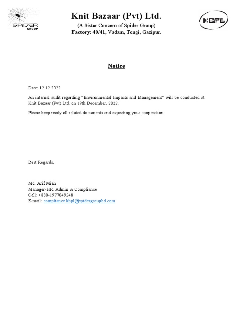 EMS-80. Internal audit. (Notice & Procedure) | PDF