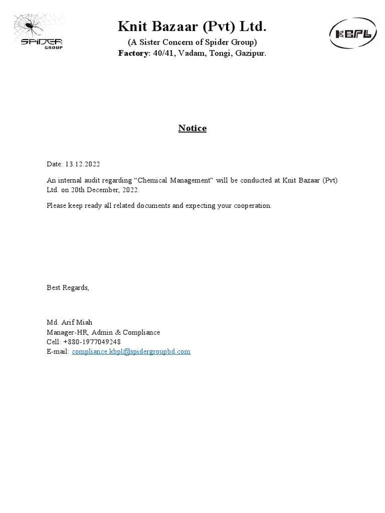 EMS-80. Internal Audit. (Notice & Procedure) - Chemical | PDF