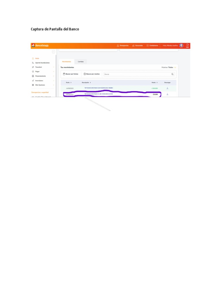 Captura de Pantalla Del Banco | PDF