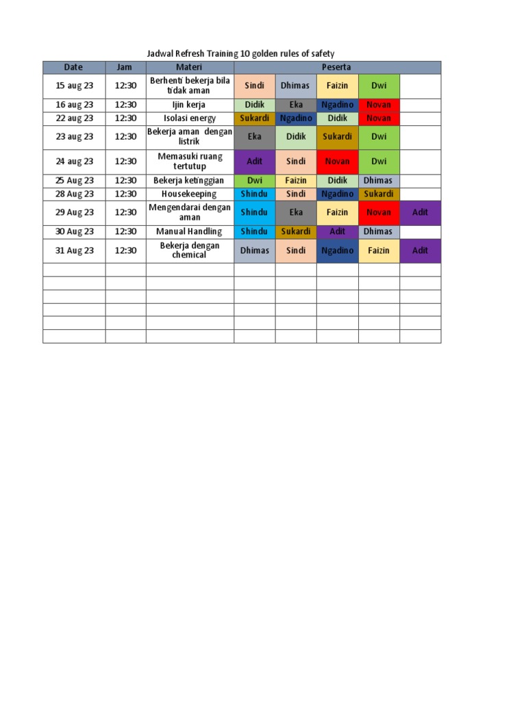 Jadwal Refresh Training Keselamatan 2023 | PDF
