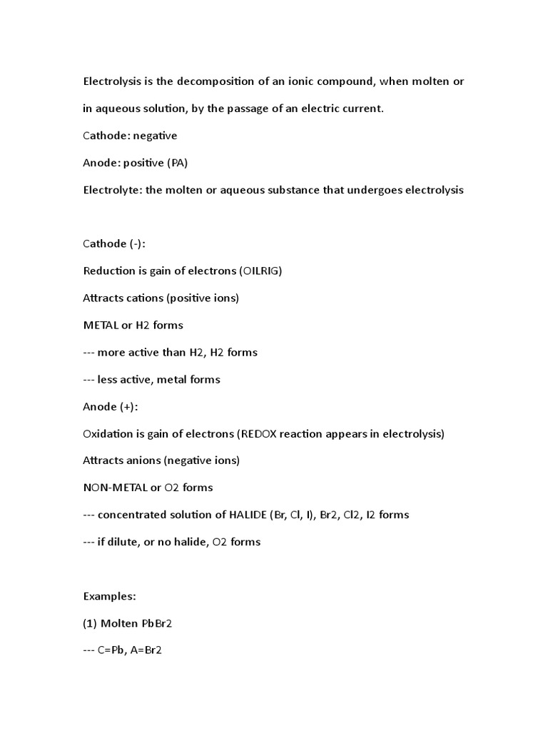 IGCSE Electrochemistry | PDF