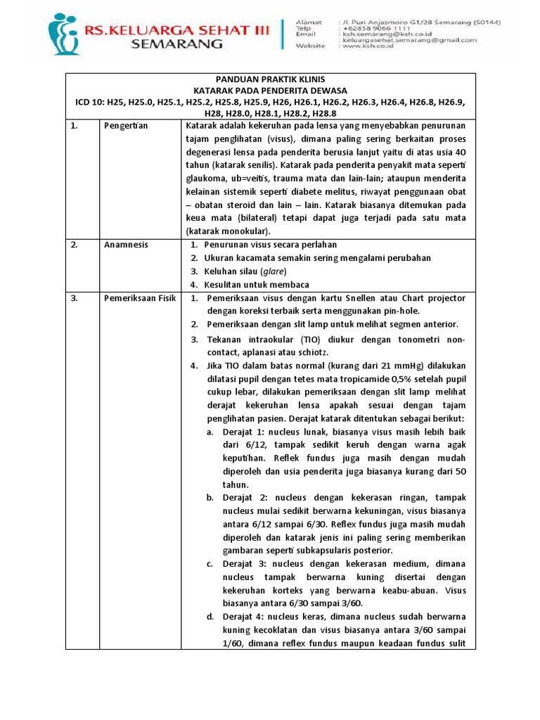 PPK Mata KSH 3 Semarang 2023 - Katarak Pada Orang Dewasa | PDF