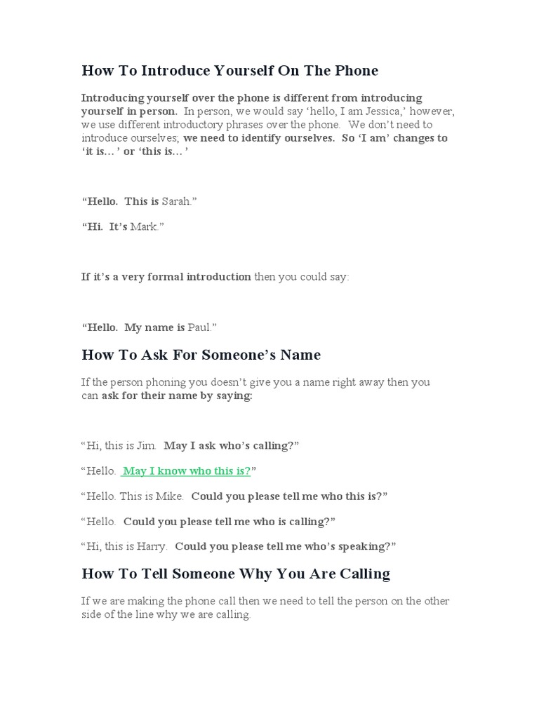 How To Introduce Yourself On The Phone | PDF