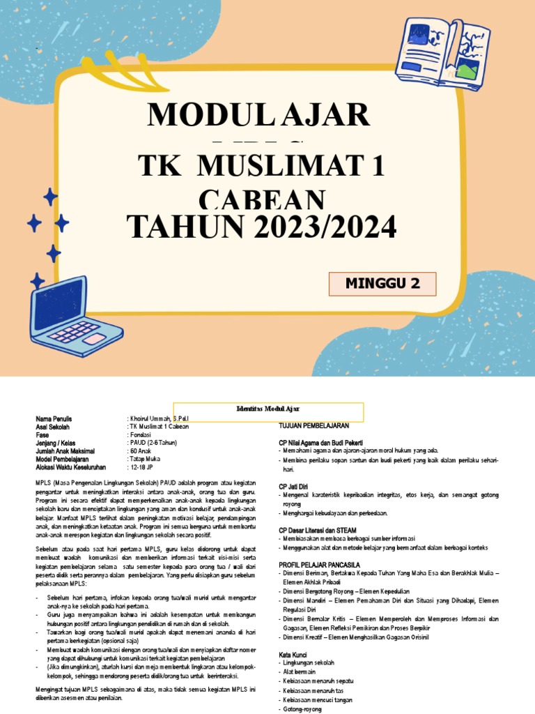RPP Modul Ajar MPLS TK ABA 7 2023-2024 - Minggu 1 | PDF