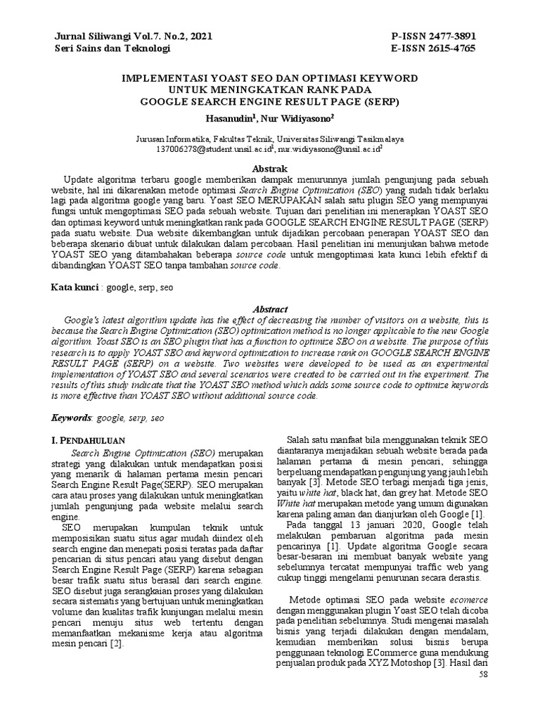 Implementasi Yoast Seo Dan Optimasi Keyword Untuk Meningkatkan Rank Pada Google Search Engine ...