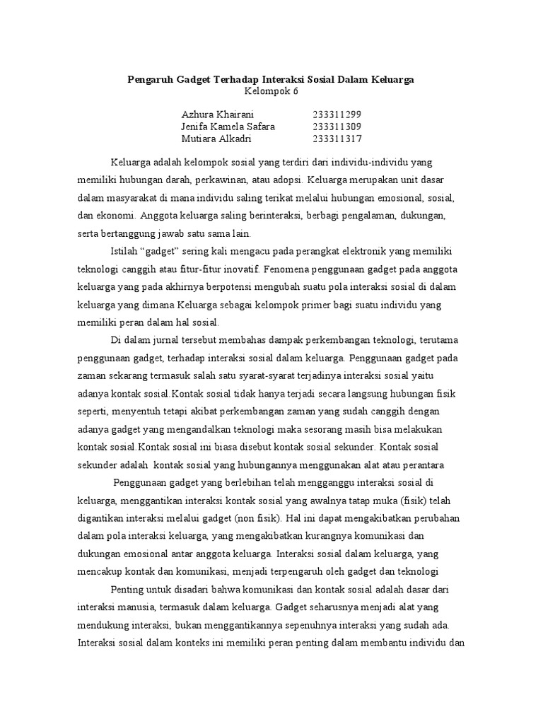 Pengaruh Gadget Terhadap Interaksi Sosial Dalam Keluarga | PDF