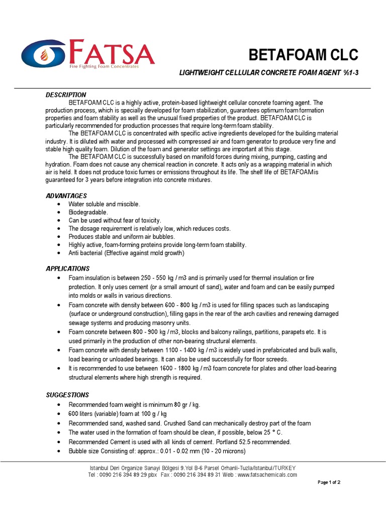 BETAFOAM CLC: Lightweight Concrete Agent | PDF