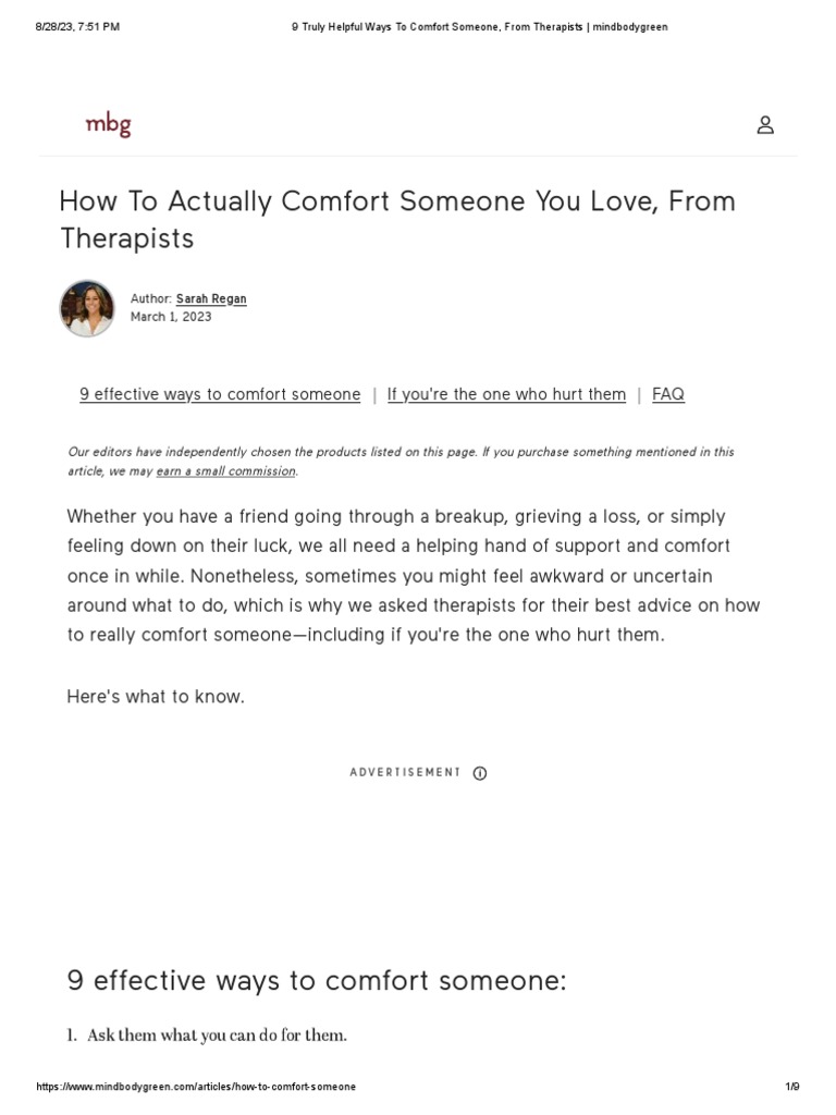 9 Ways to Comfort Someone in Need | PDF | Psychotherapy | Psychological ...