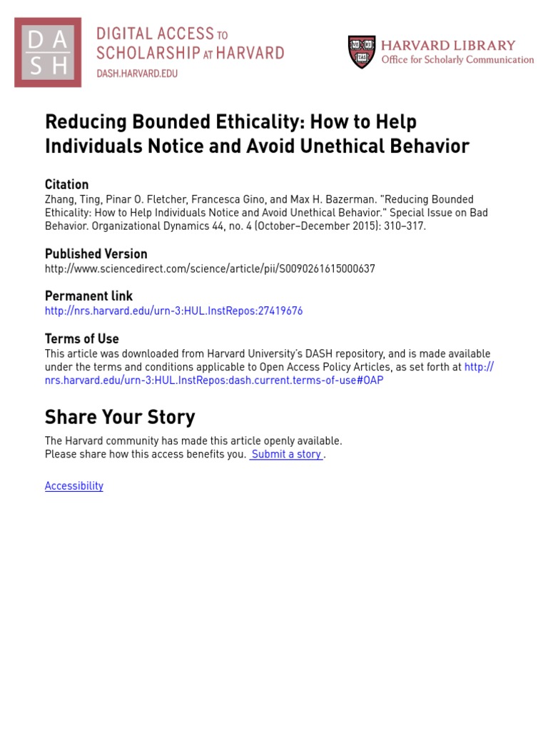 Zhang, Fletcher, Gino, Bazerman Reducing+bounded+ethicality | PDF ...