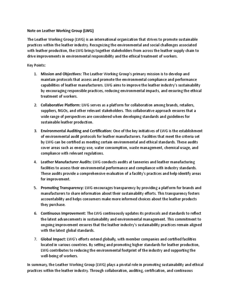 Note On Leather Working Group | PDF | Sustainability | Audit