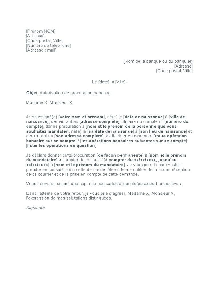 Modele Procuration Bancaire | PDF