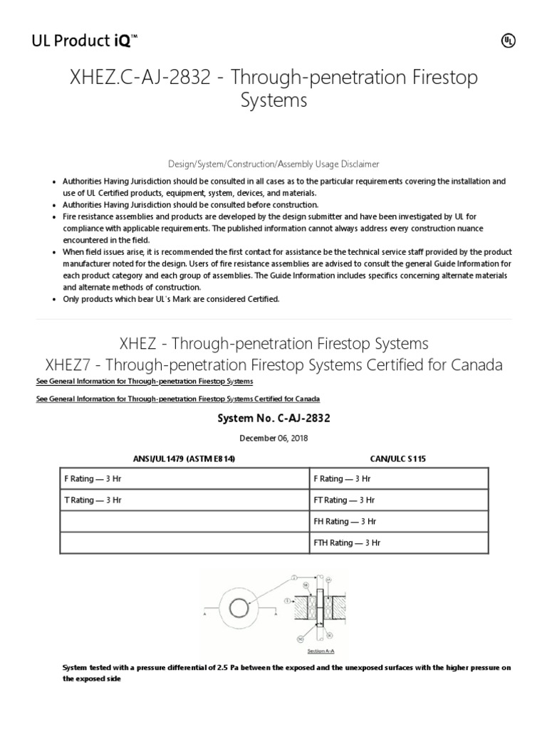 C-AJ-2832 - Through-Penetration Firestop Systems - UL Product Iq | PDF