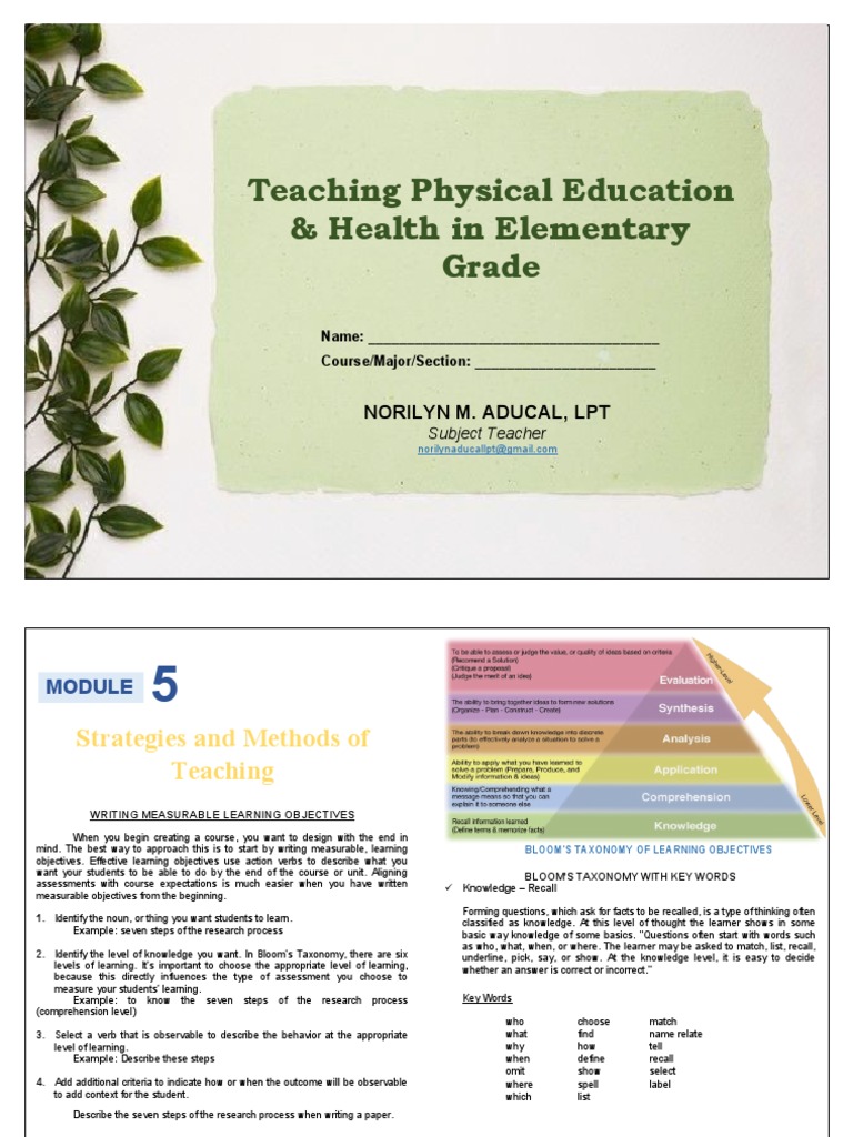 Module 5 - Teaching P.E & Health in Elementary Grades | PDF