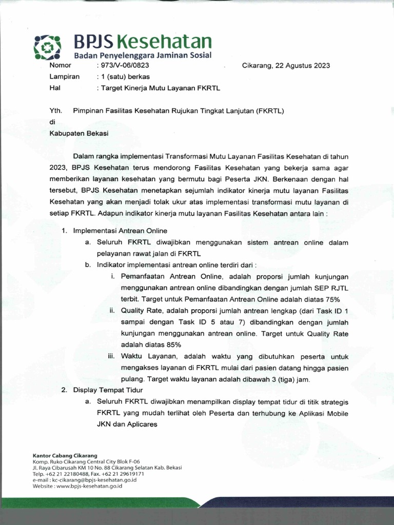 973 - Target Kinerja Mutu Layanan FKRTL | PDF