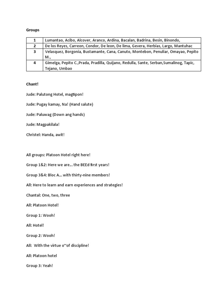 NSTP Platoon Hotel Chant | PDF | Foreign Language Studies | Art
