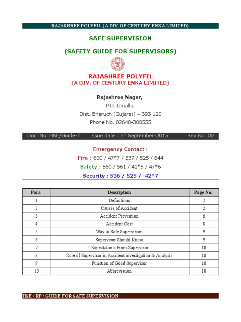 Safe Supervision (Guide To Supervisors) | PDF