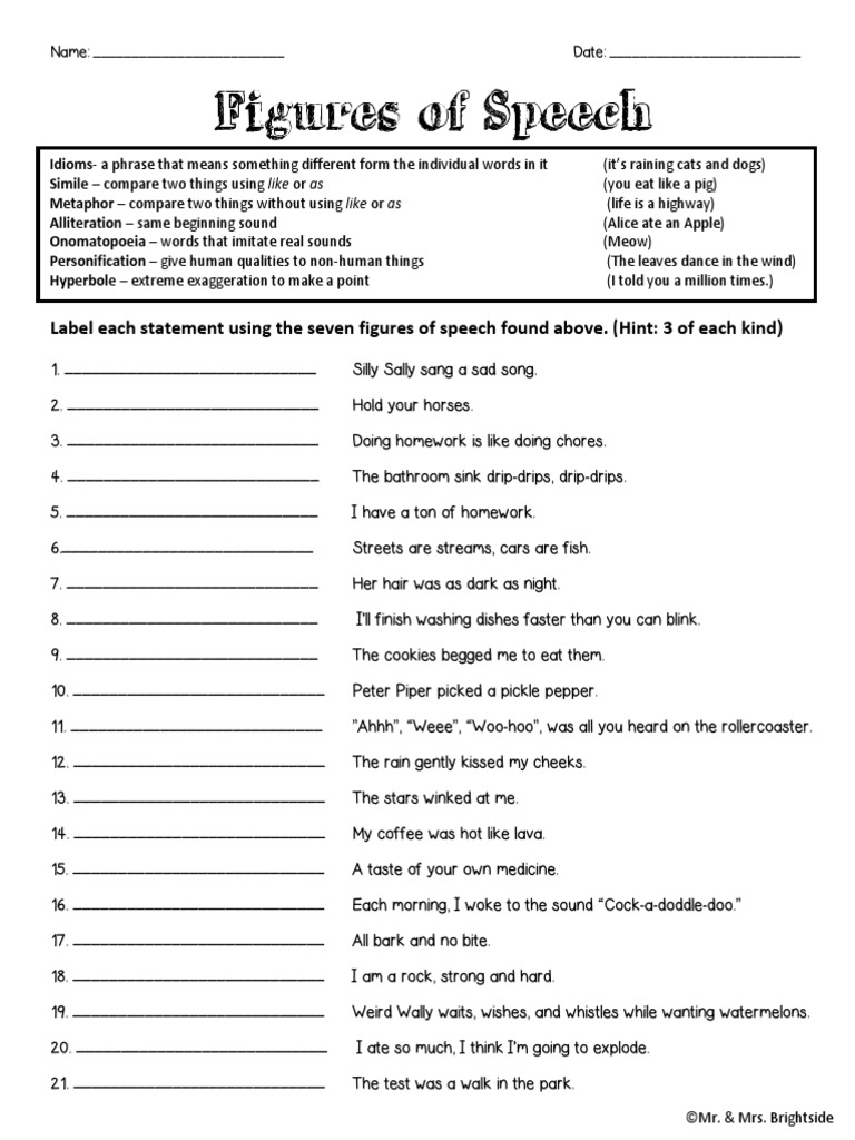 Figurative Language Practice Worksheet | PDF | Rhetorical Techniques ...