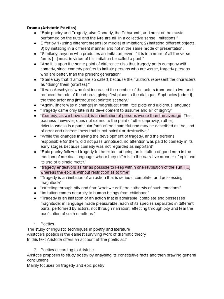 Drama - Aristotle Poetics Genre Notes | PDF