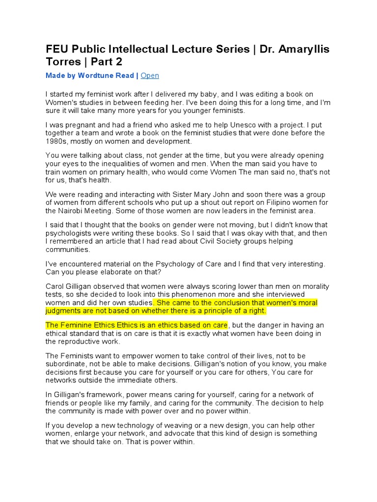 FEU Public Intellectual Lecture Series - Dr. Amary-WT - Summaries | PDF | Gender | Gender Studies