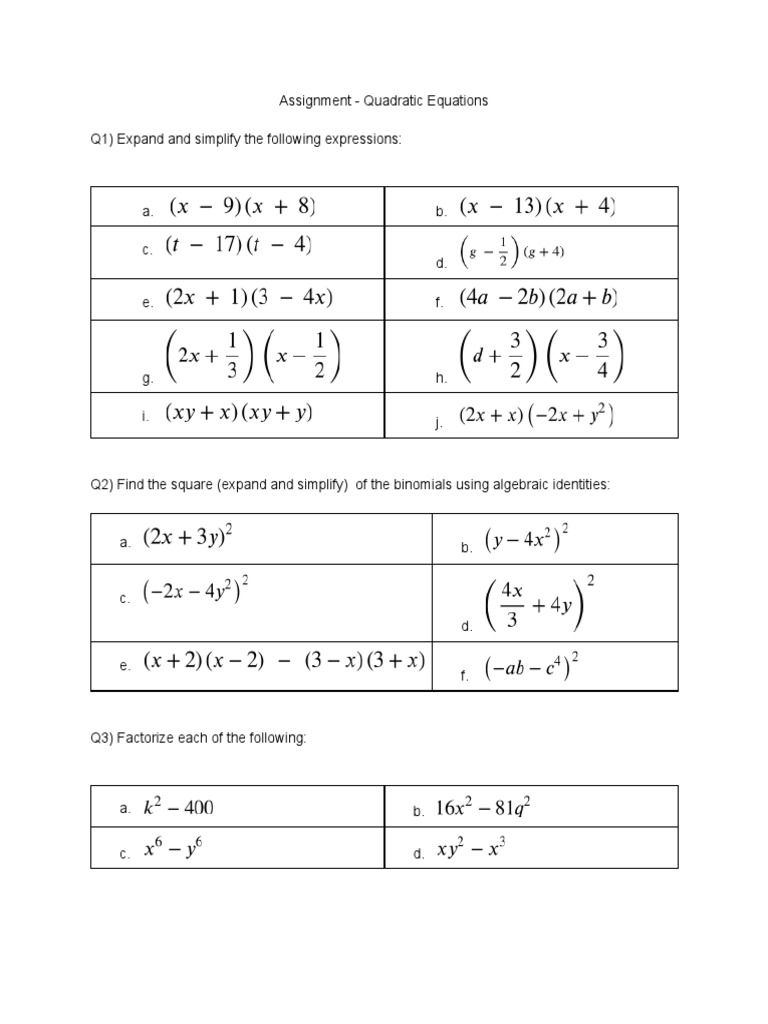 Assignment - Quadratic Equations | PDF | Computers