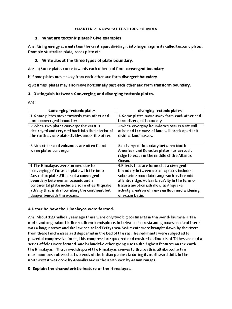 Class 9 Physical Features Of India Pdf Plate Tectonics Himalayas