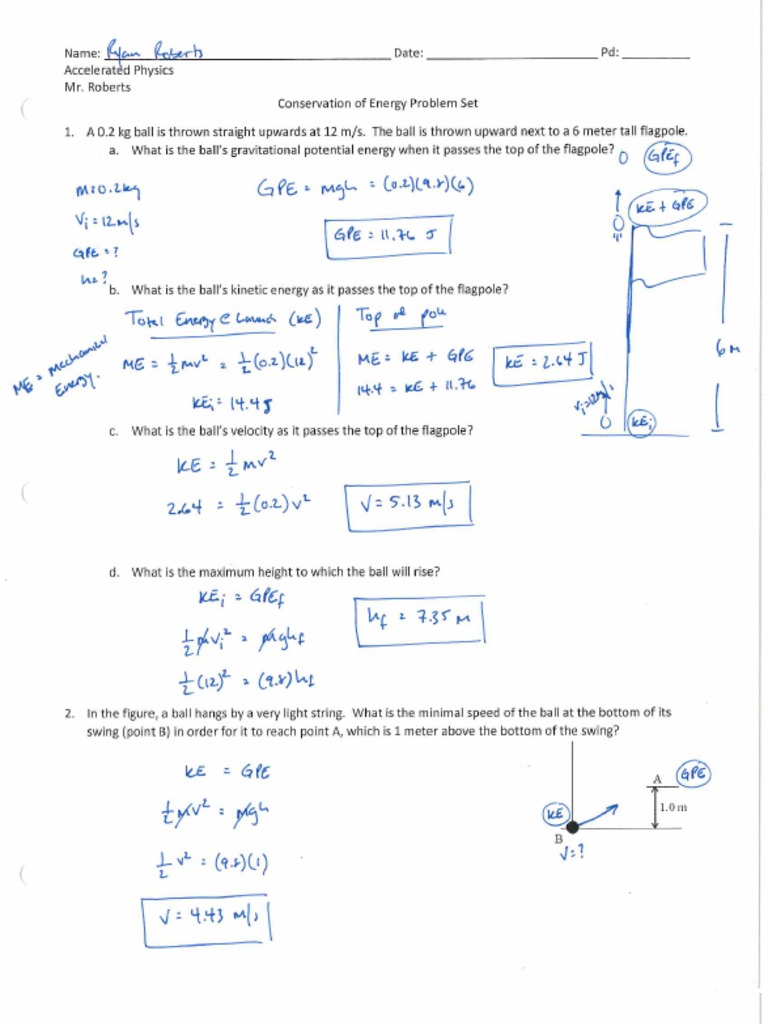 Conservation of Energy Problem Set Solutions | PDF