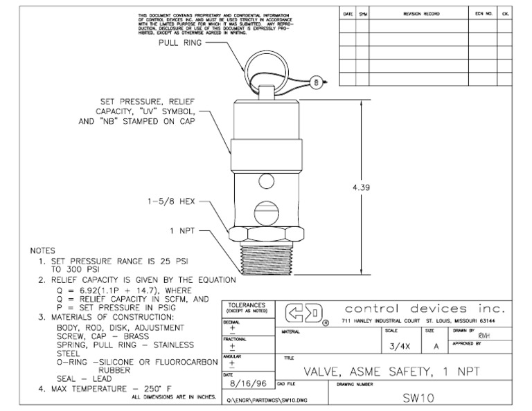 Cdi Control Devices Safety Valve Sw10 Drawing | PDF