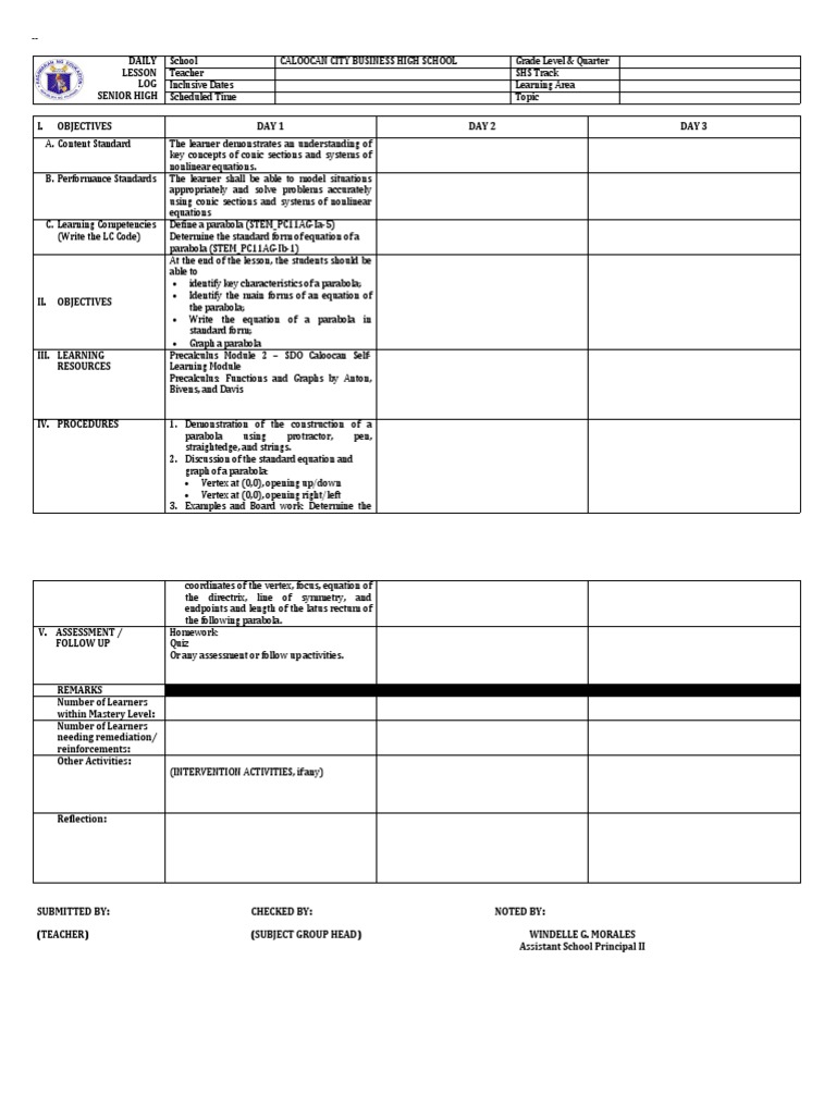 1 SHS DAILY LESSON LOG DLL TEMPLATE by | PDF