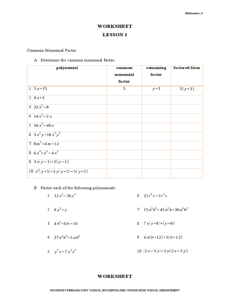 Grade8 MATH Worksheet Week1 | PDF | Algebra | Mathematics Of Computing