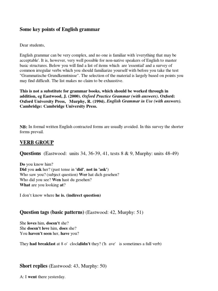 Some Key Points of English Grammar | PDF