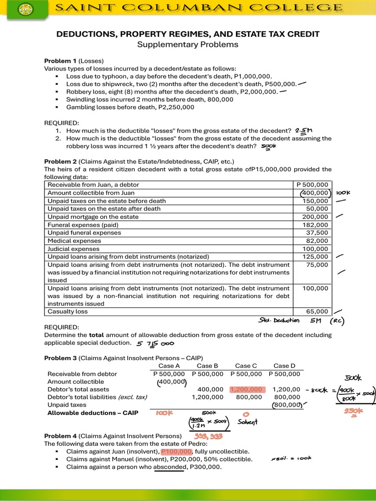Estate Tax Deductions and Computations | PDF | Estate Tax In The United ...
