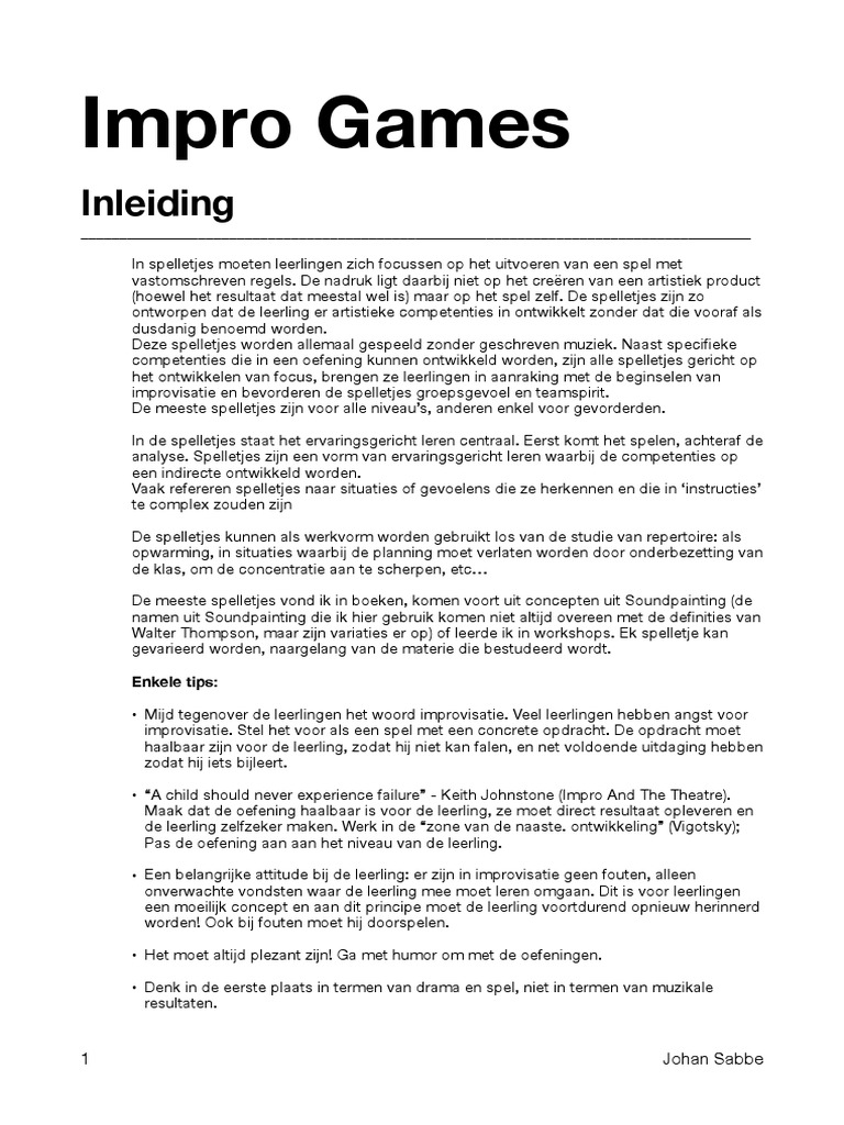 Johan Sabbe Impro Games | PDF
