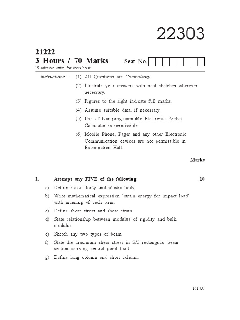 Engineering Mechanics Exam Guidelines | PDF | Teaching Methods & Materials