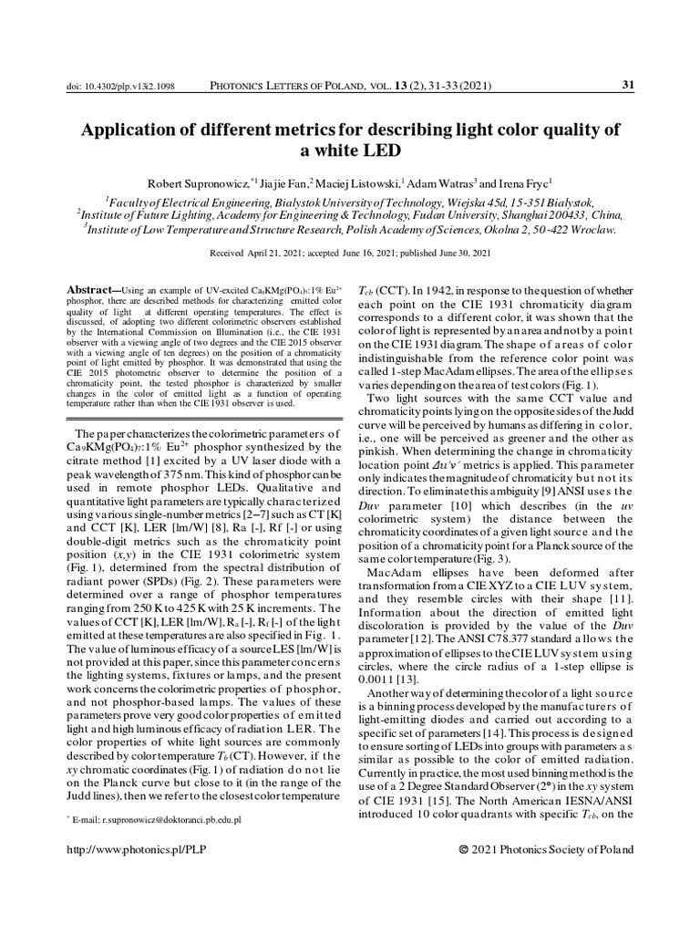Application of Different Metrics For Describing Light Color Quality of ...