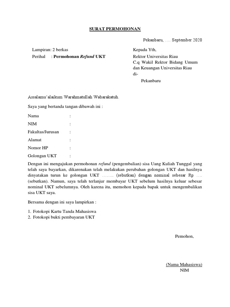 Surat-Permohonan-Refund-UKT | PDF