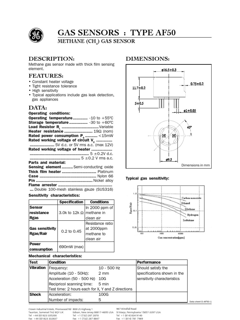 AF50 Methane Gas Sensor Data Sheet | PDF