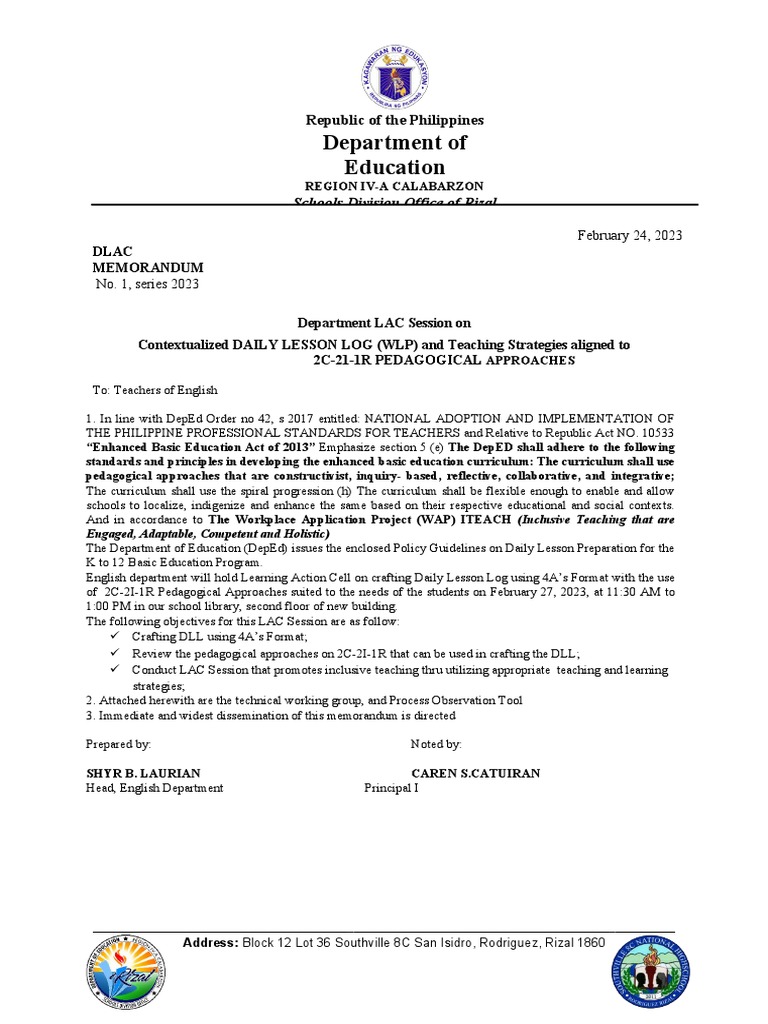 Dlac Memo | PDF | Curriculum | Pedagogy