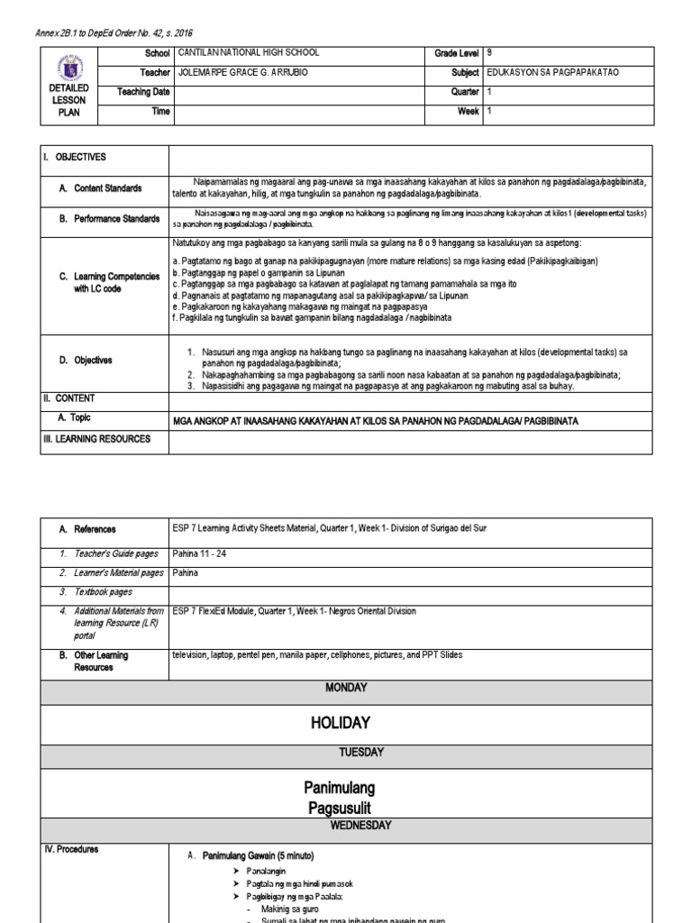 ESP-7 Q1-Week1 LP | PDF