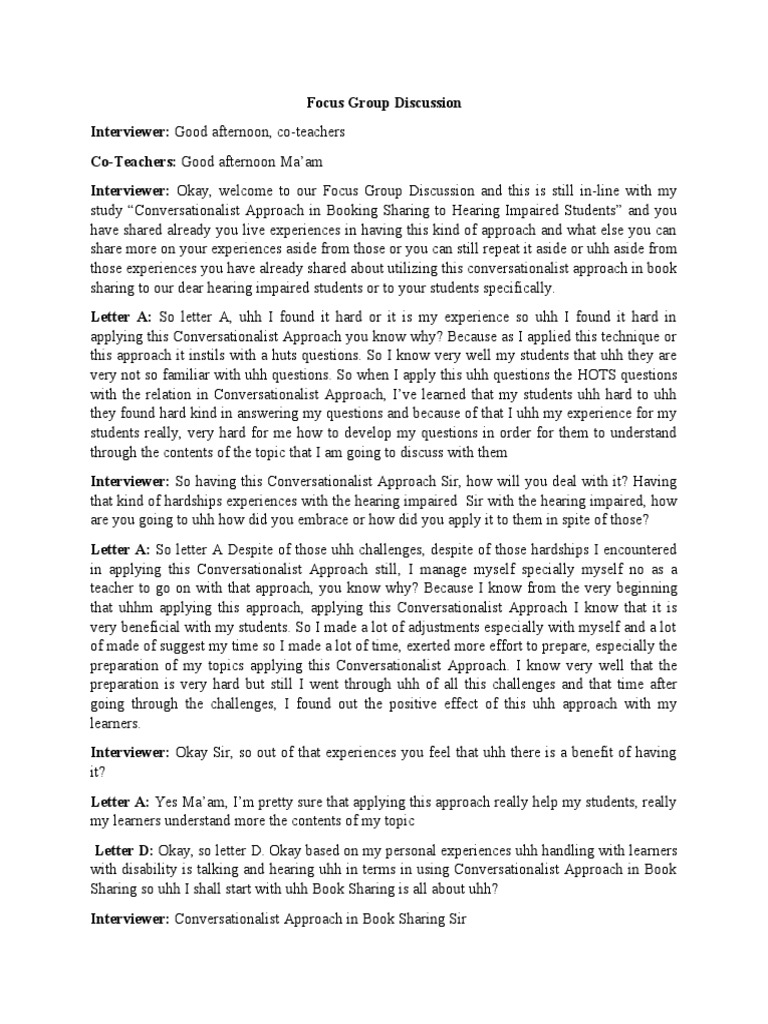 Focus Group Discussion | PDF | American Sign Language | Learning