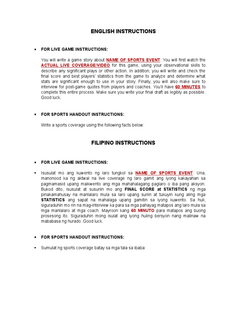 Sports Writing Instructions | PDF | Sports & Recreation | Games & Activities