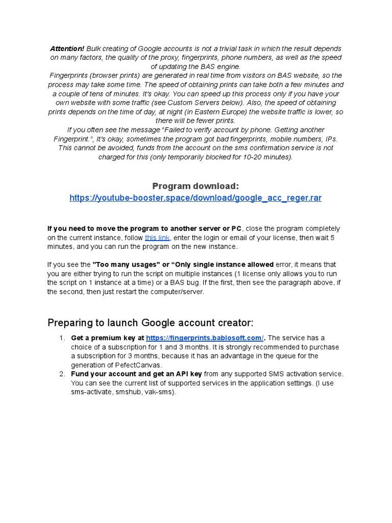 Google Account Creator - Manual (ENG) | PDF