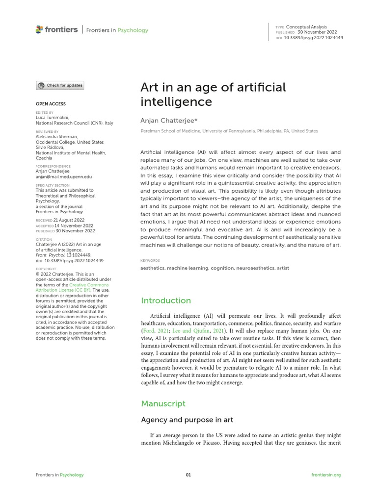 Art in An Age of Artificial Intelligence, de Anjan Chatterjee | PDF | Artificial Intelligence ...