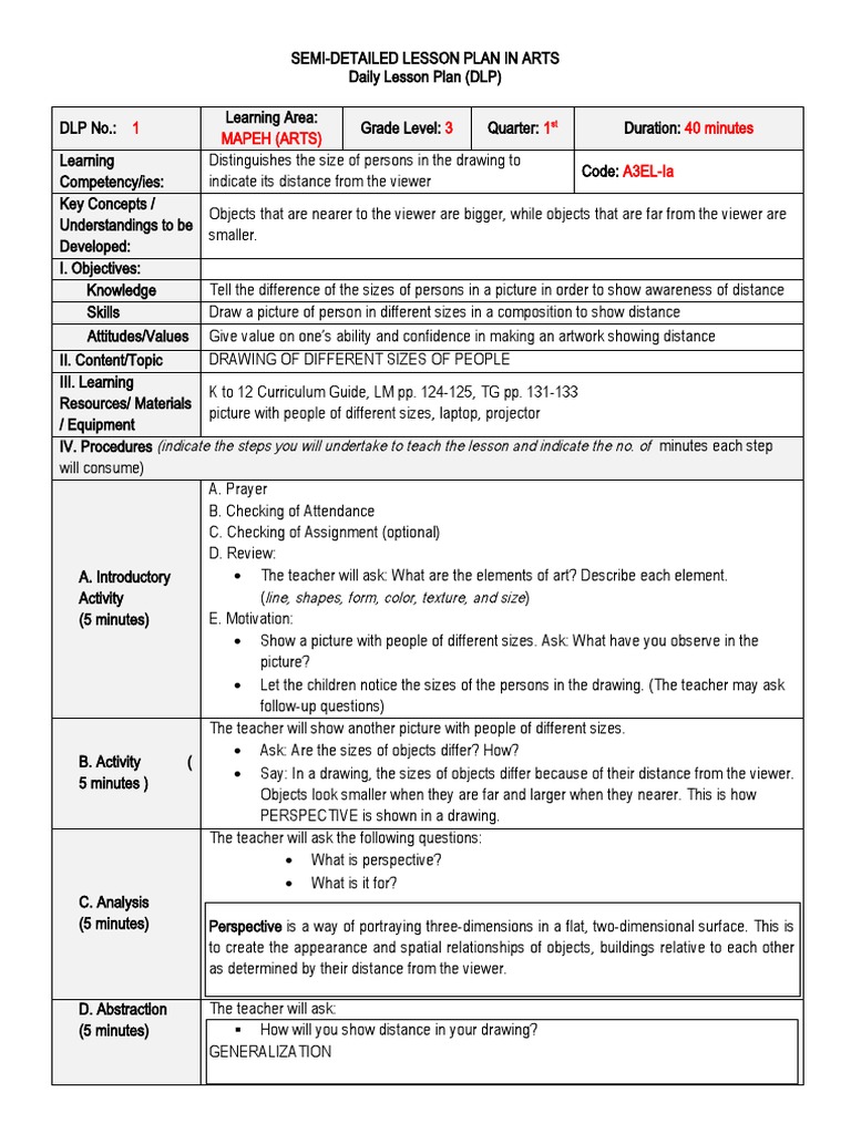 Arts Iii - Q1 - Melc Based DLP | PDF | Lesson Plan | Learning