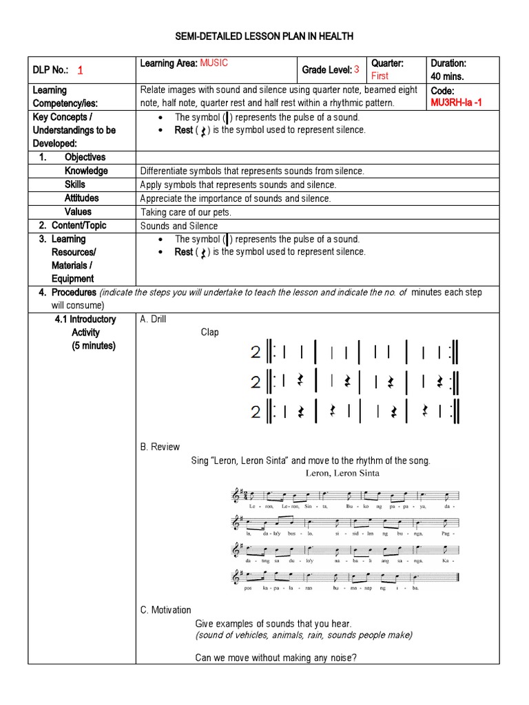 Music Lesson Plan: Rhythmic Patterns | PDF | Rhythm | Learning
