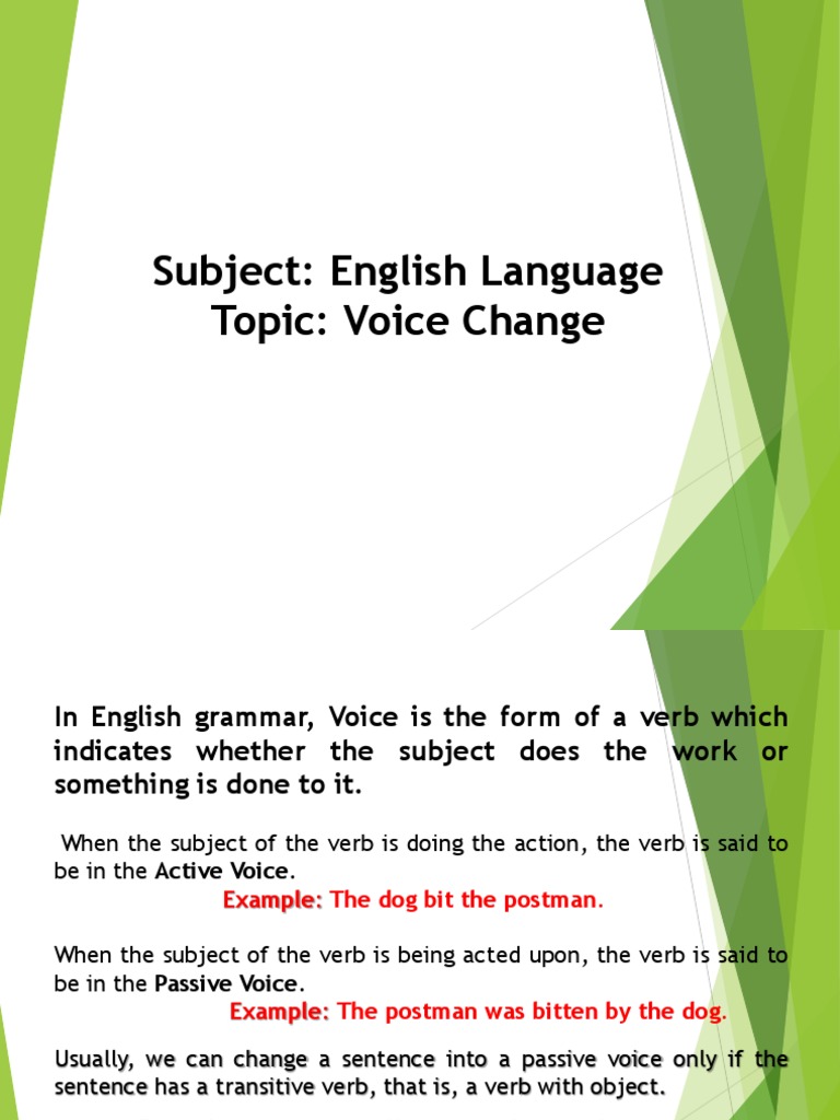 Voice Change (Rules and Ex) | PDF | Verb | Subject (Grammar)