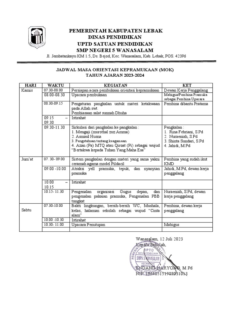 Jadwal MOK 2023 2024 | PDF