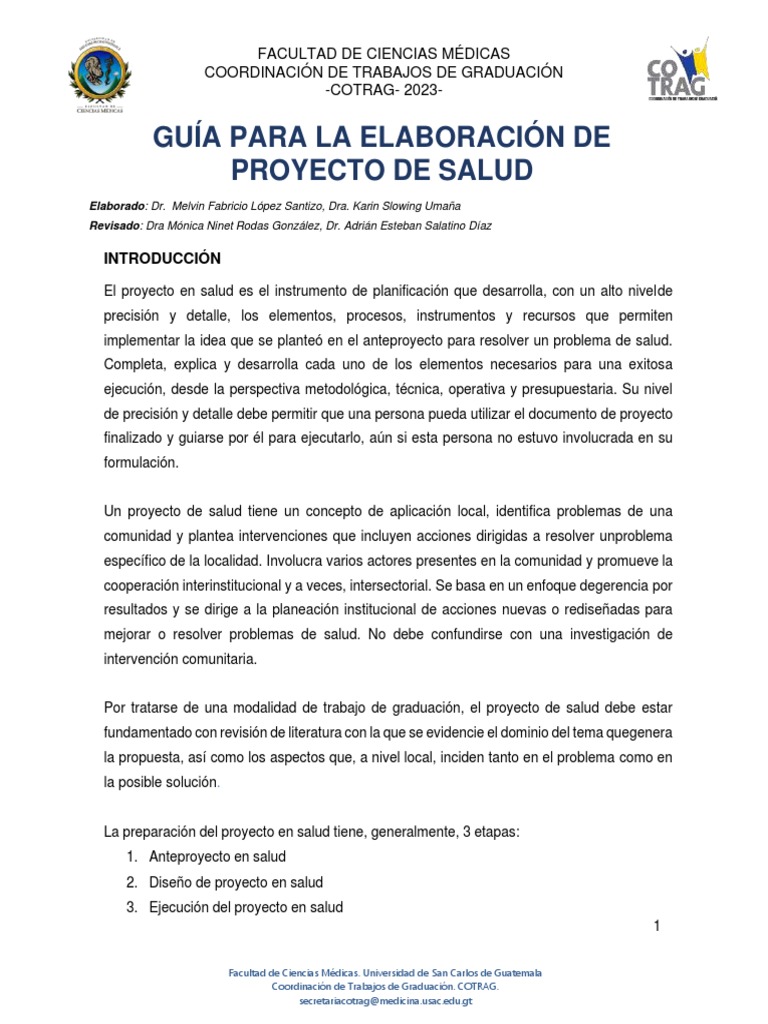Guía para Elaboración de Proyecto de Salud 2023 | PDF | Crecimiento ...