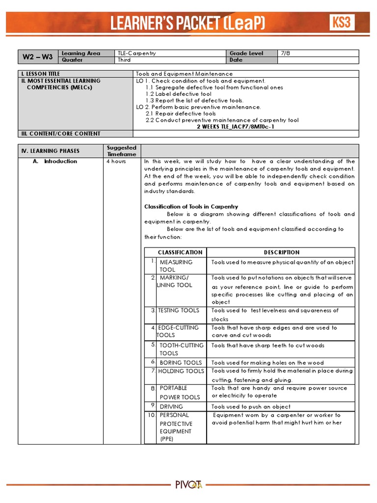 Tle Carpentry7 8 Weeks2 3 Pdf Lubricant Physical Sciences